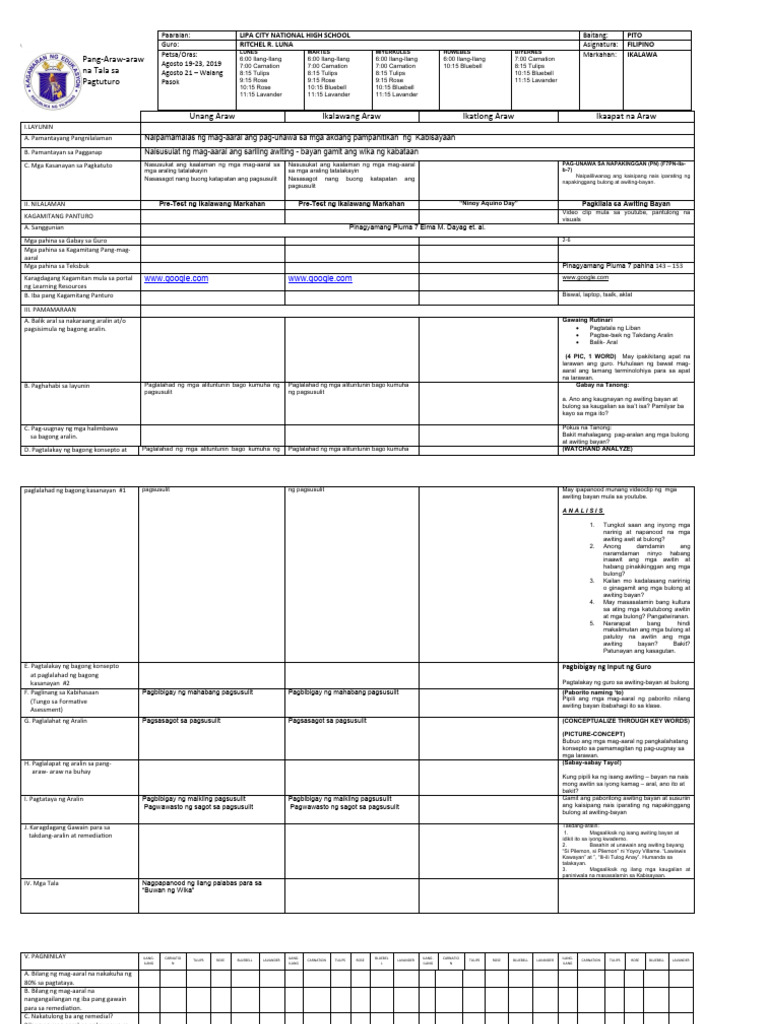 Daily Lesson Plan Week 1 | PDF