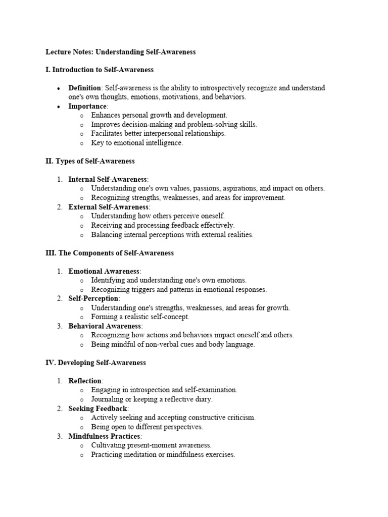Lecture Understanding Self-Awareness | PDF | Self Awareness | Personal ...