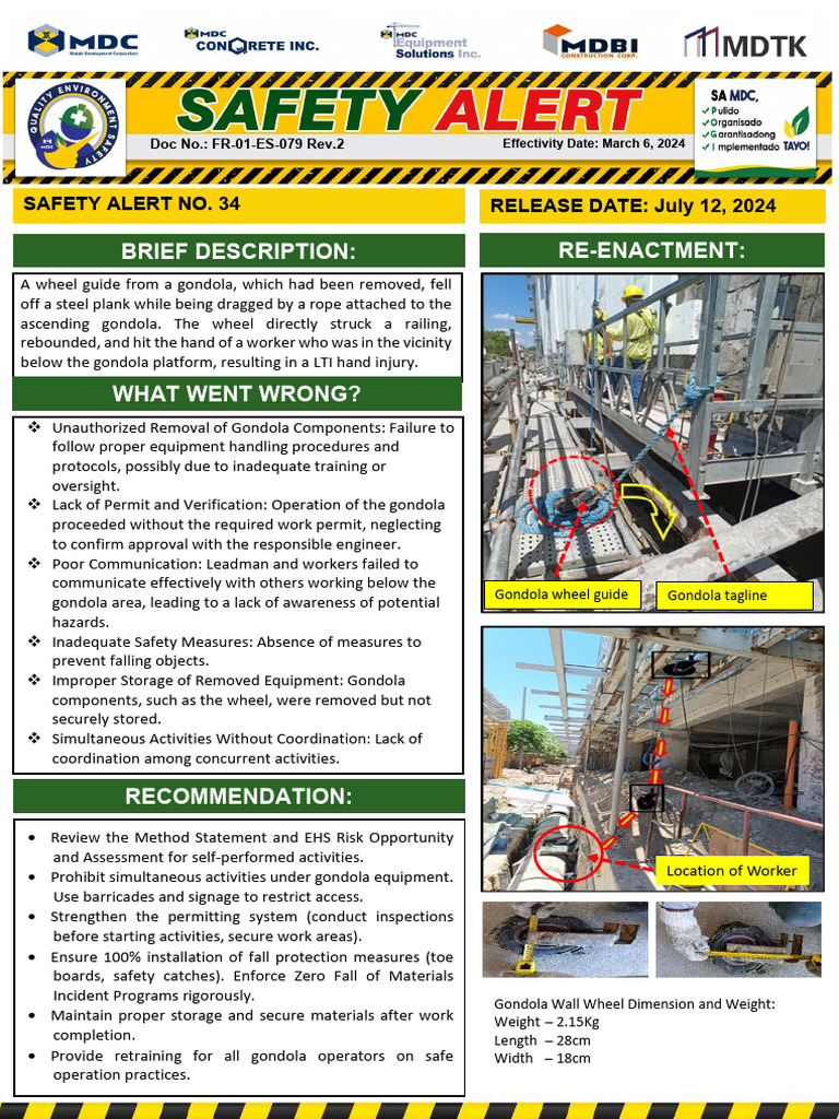Safety Alert No 34 1 - 240712 - 102513 | PDF | Occupational Safety And ...