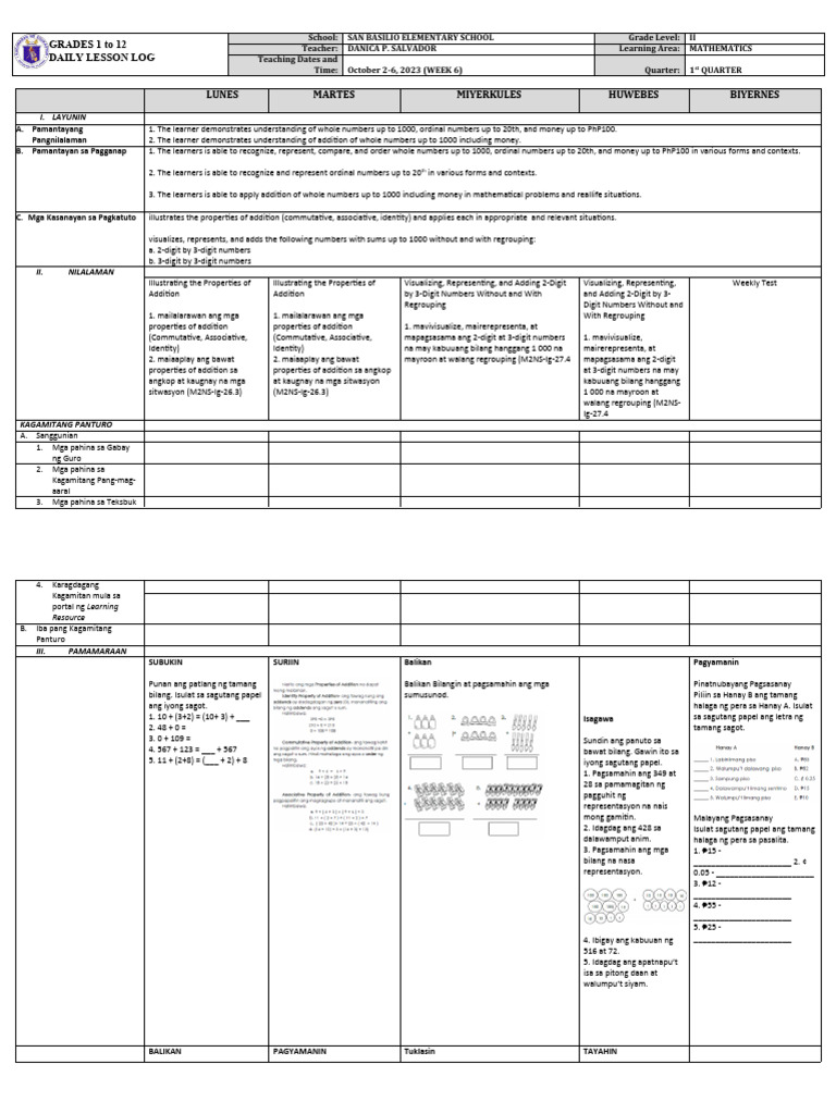 DLL - Mathematics 2 - Q1 - W6 | PDF