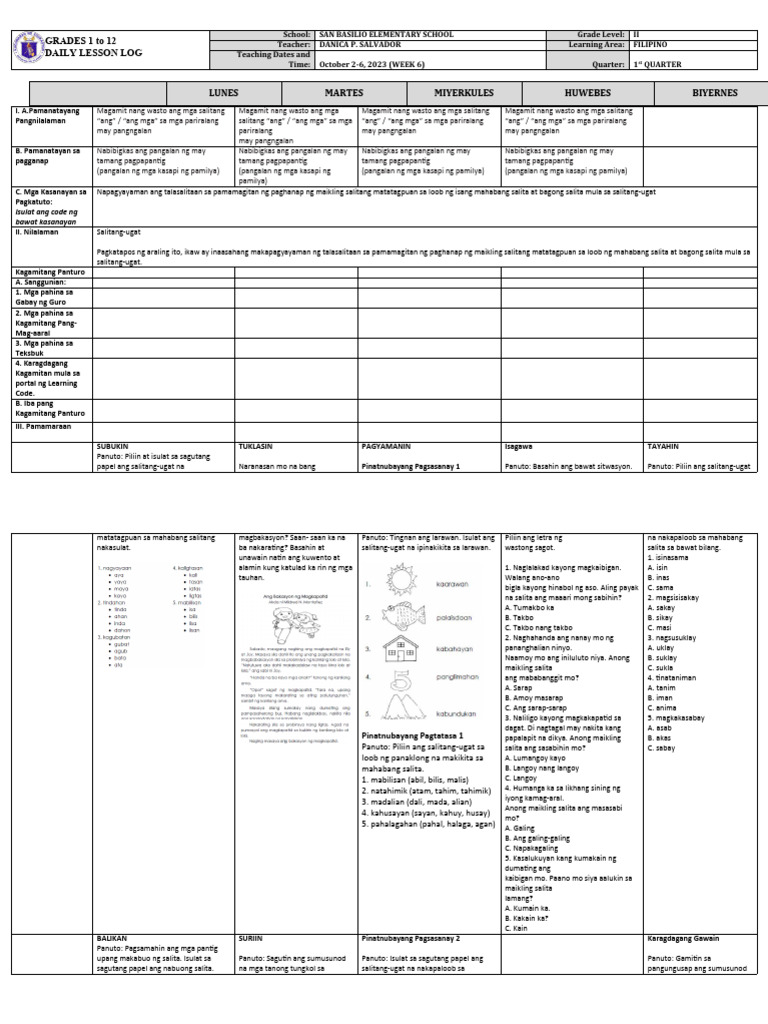 DLL - Filipino 2 - Q1 - W6 | PDF