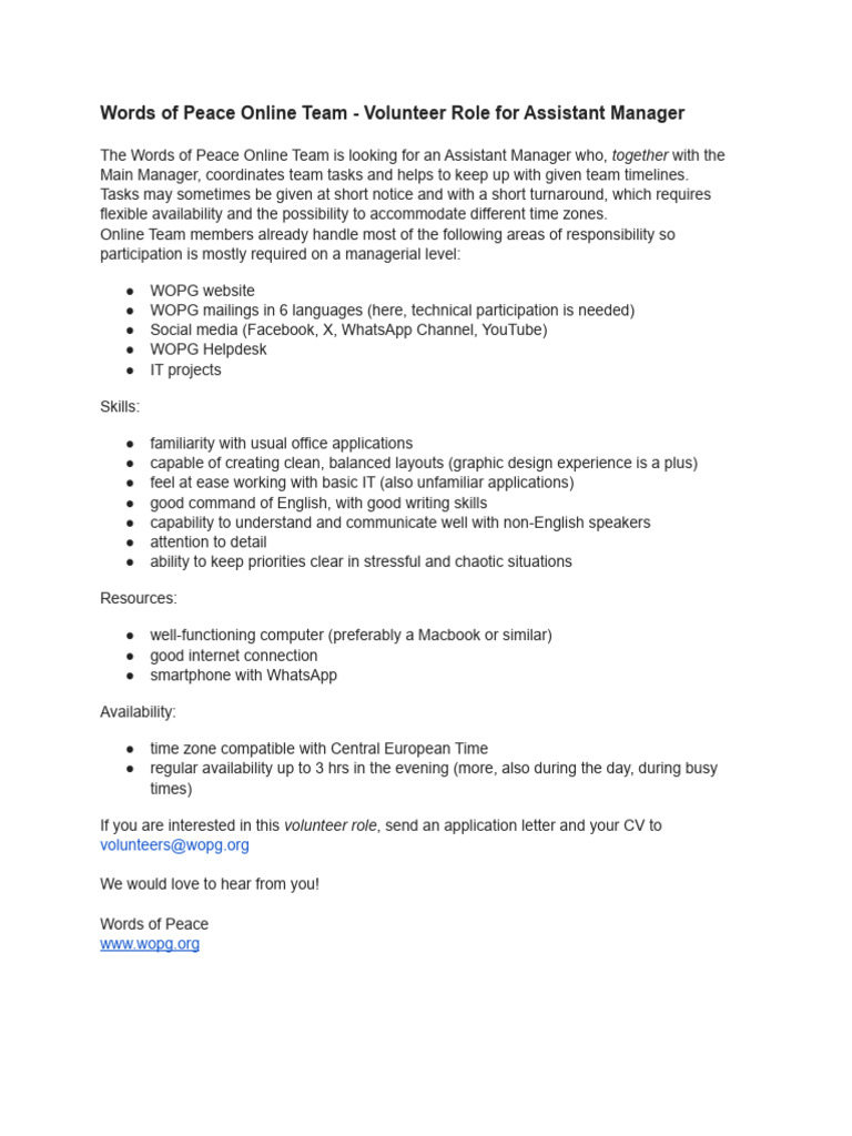 Online Team Assistant Manager | PDF | Career & Growth
