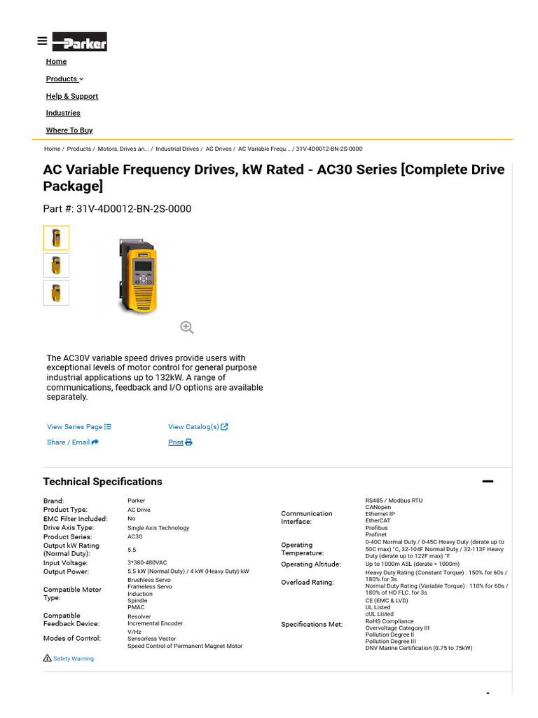31V-4D0012-BN-2S-0000 - AC Variable Frequency Drives, KW Rated - AC30 ...