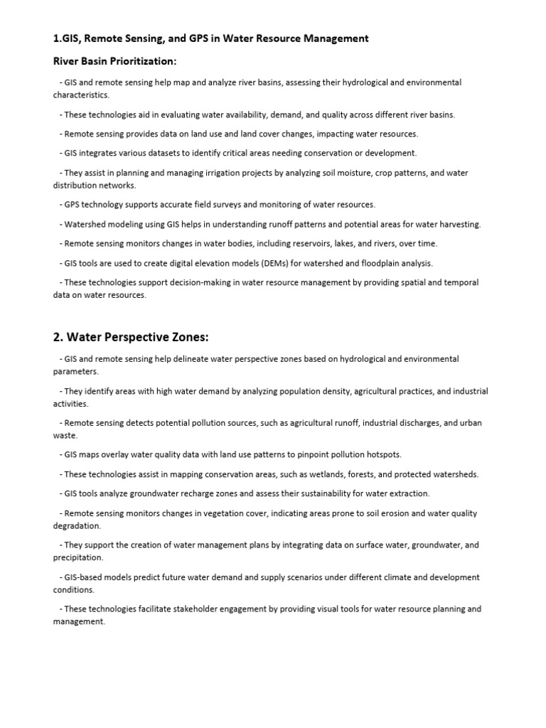 Water Perspective Zones:: 1.GIS, Remote Sensing, and GPS in Water ...