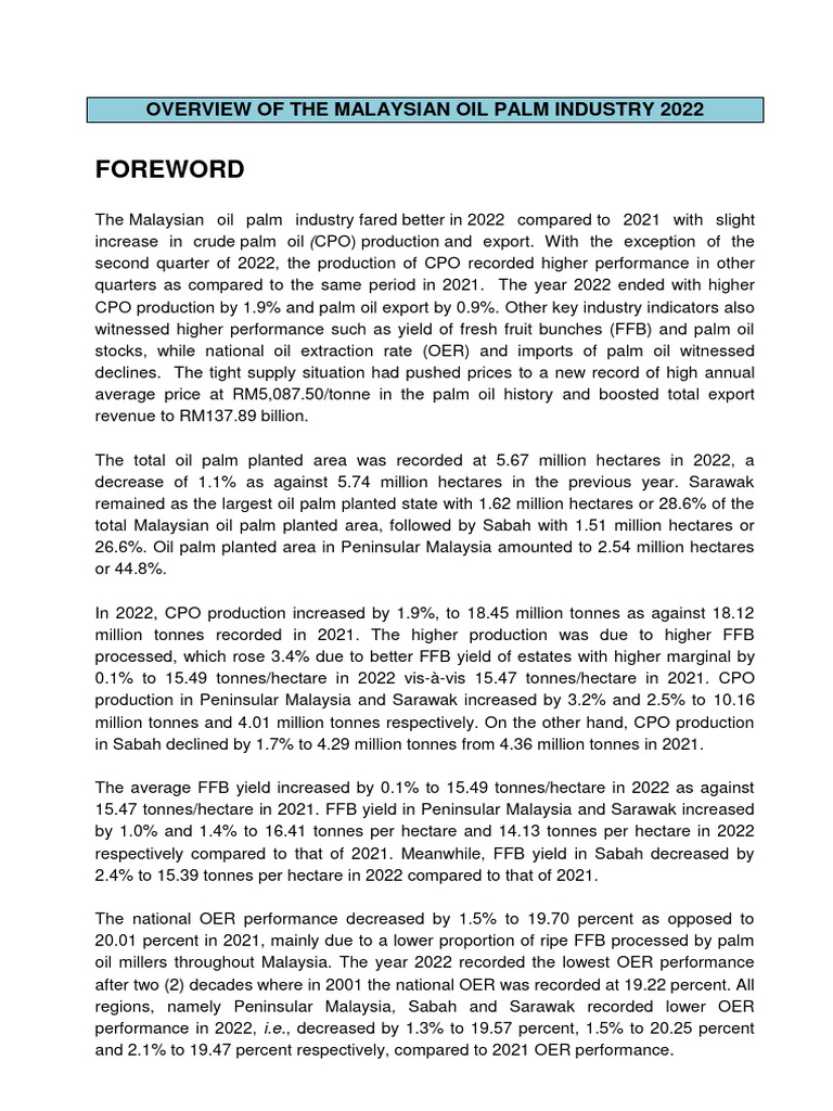 Overview 2022 | PDF | Palm Oil | Malaysia
