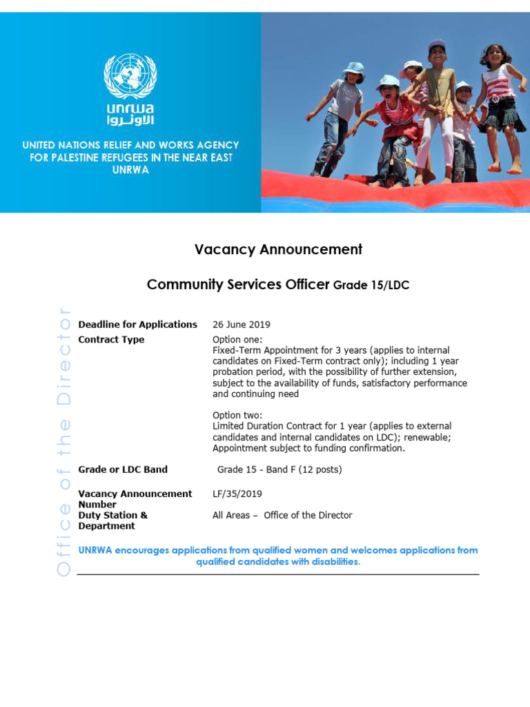 Community Services Officer Vacancy Announcement | PDF | Unrwa ...