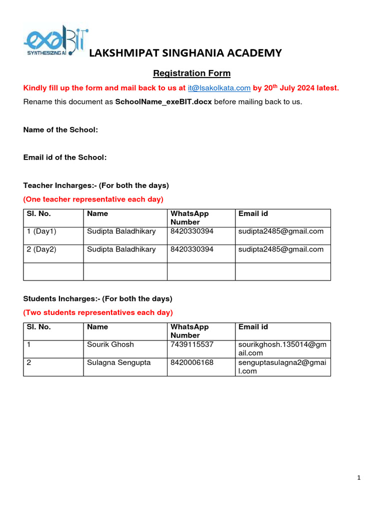 Exe - Bit 2024 Registration Form Morning Shift | PDF