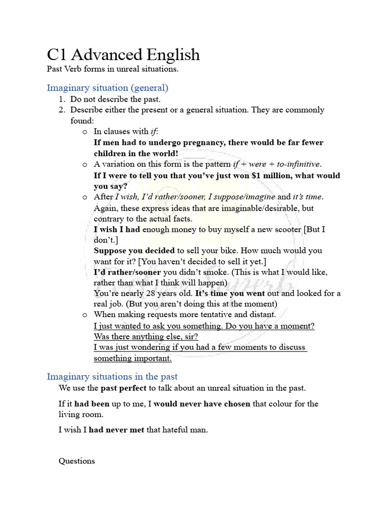 C1 Advanced English - Imaginary Situation | PDF