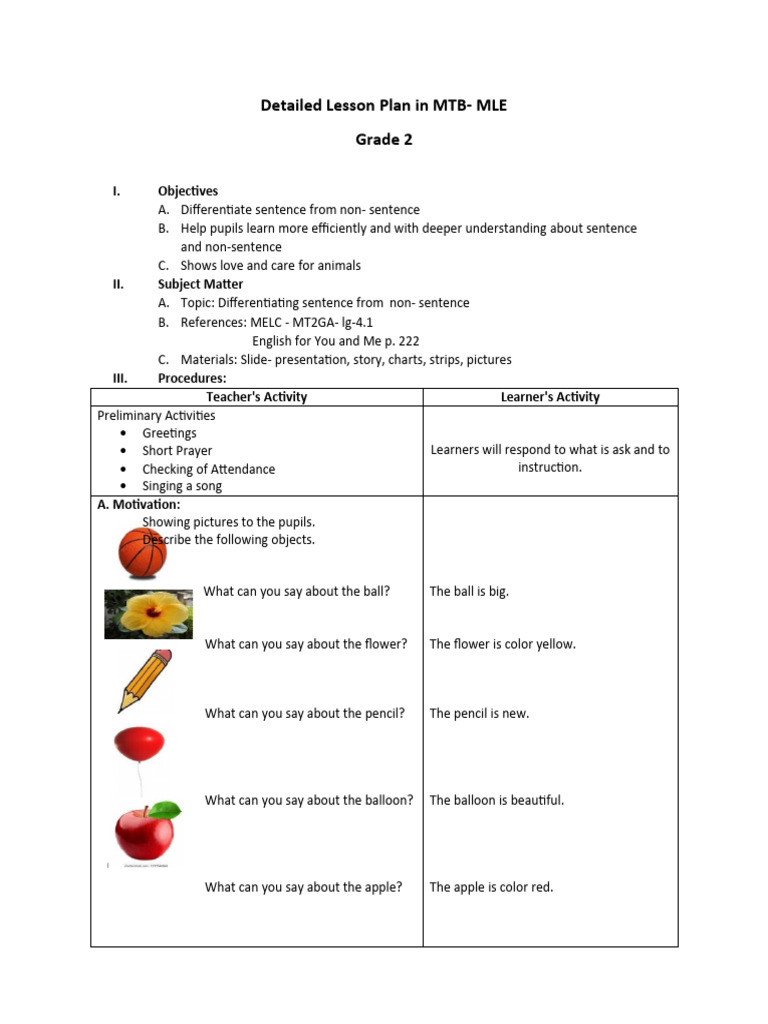 Detailed Lesson Plan in MTB Mle 2 PDF | PDF | Lesson Plan