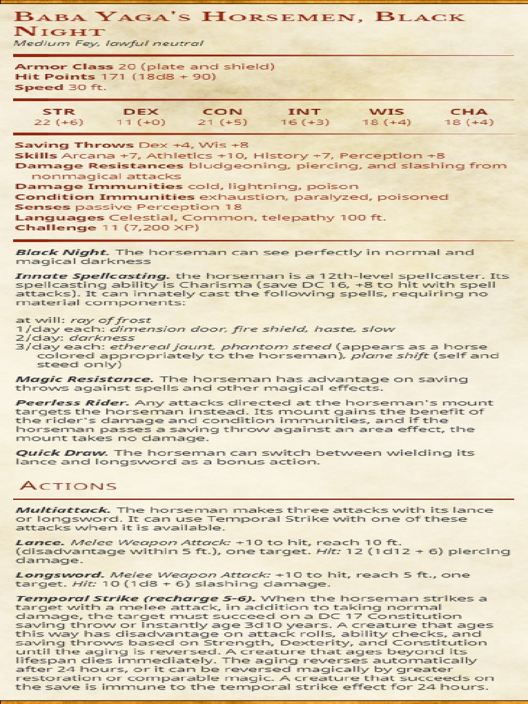 Baba Yaga's Horsemen, Black Night | PDF