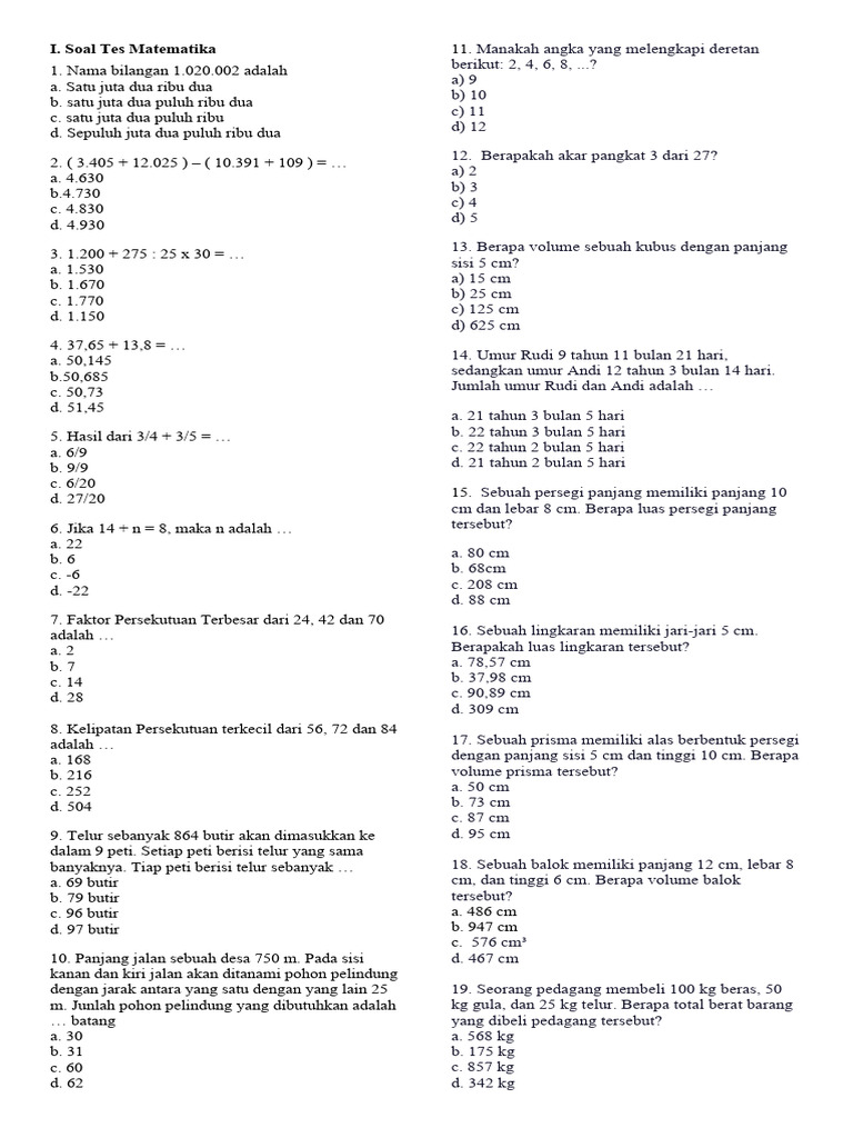 Soal MTK Les Ranking 1 | PDF