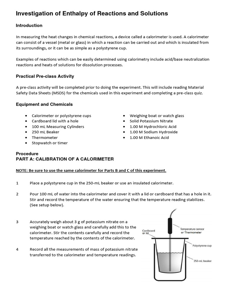 Investigation of Enthalpy of Reactions and Solutions | PDF | Physical ...