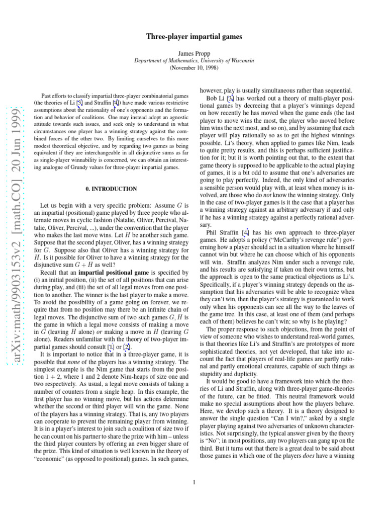 Three-Player Impartial Games | PDF | Subtraction | Mathematics
