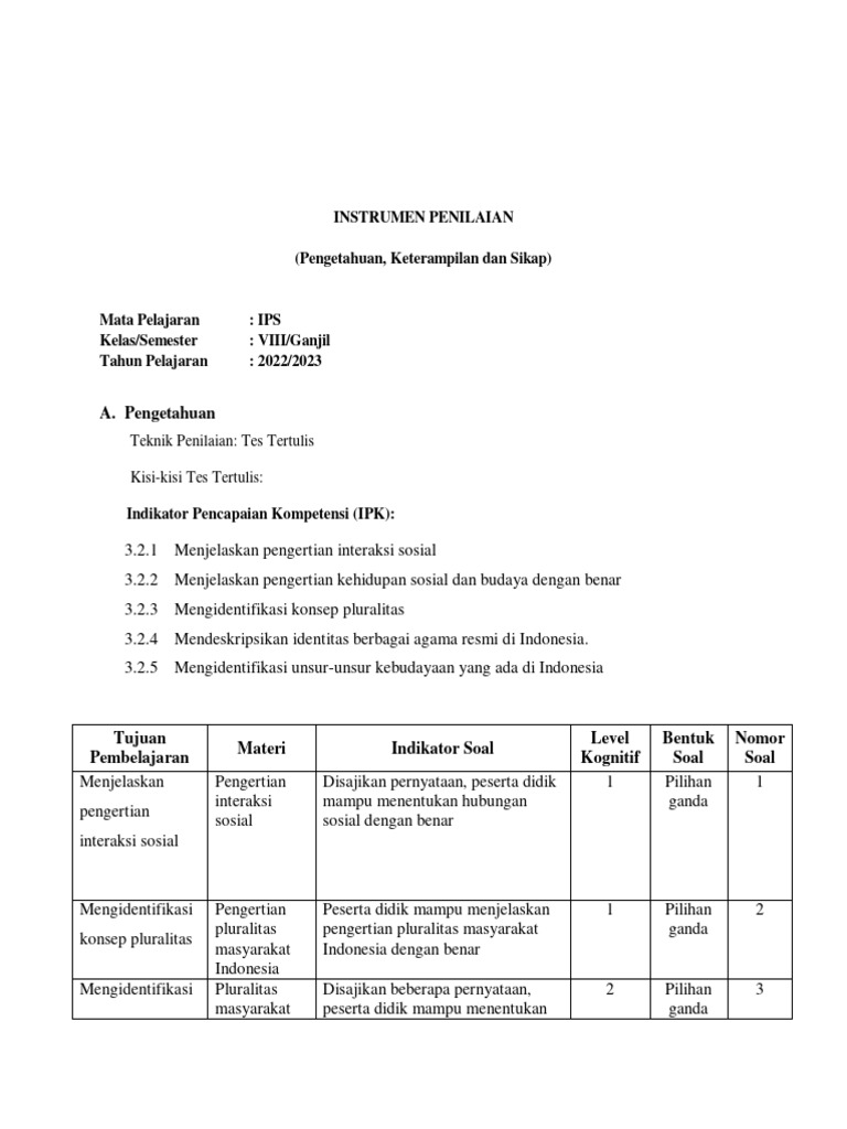 Instrumen Penilaian 1 | PDF