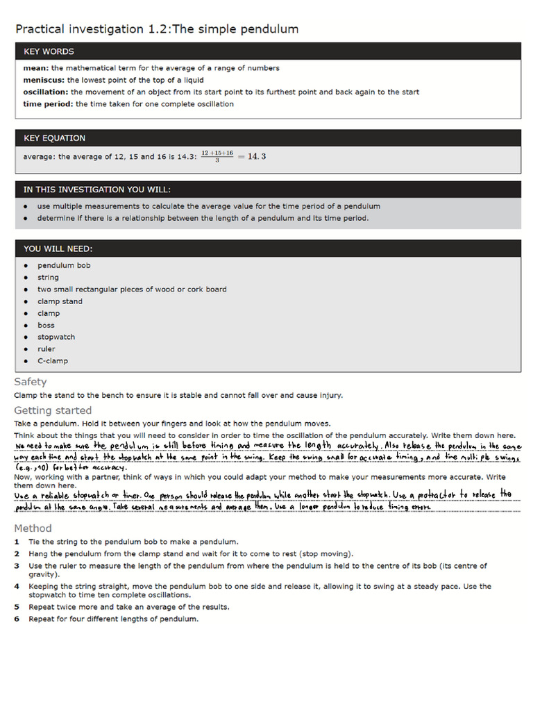 Lab 1.2 The Simple Pendulum | PDF | Pendulum | Machines