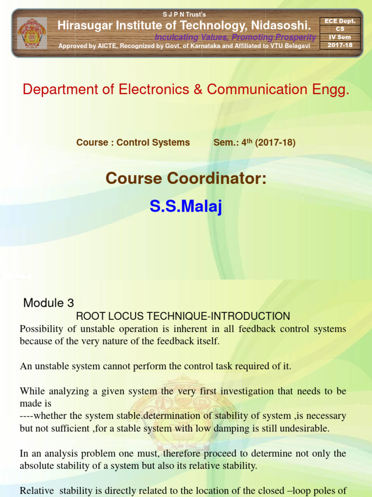 Control Systems PPT - IV Sem | PDF | Control Theory | Computer Engineering