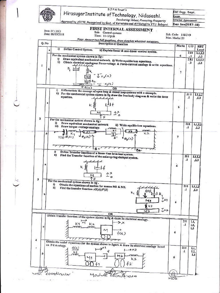 Control Systems IA QP & Soln-IV Sem-15EC43 | PDF