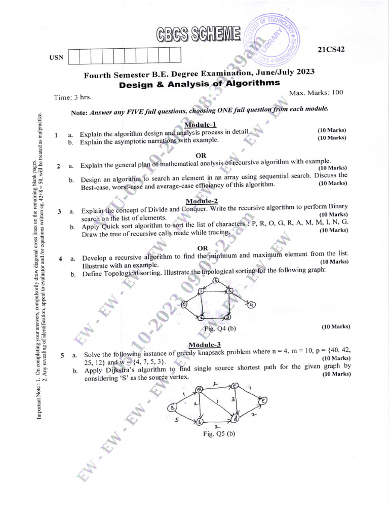 21CS42 June - July 2023 Design & Analysis of Algorithms | PDF | Theoretical Computer Science ...