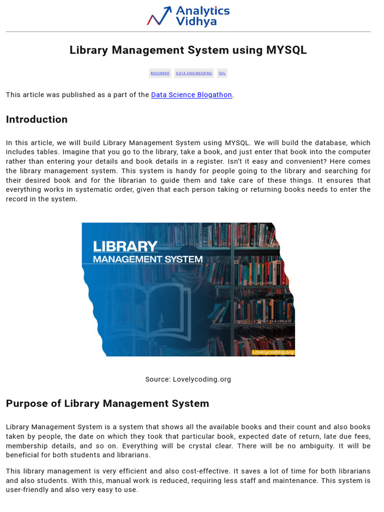 library-management-system-using-mysql | PDF | Libraries | Databases
