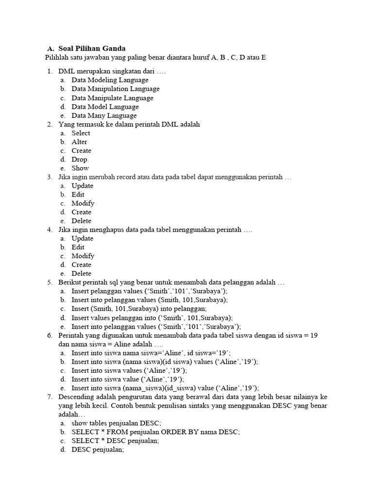 Latihan Soal Data Base | PDF | Metode & Bahan Ajar