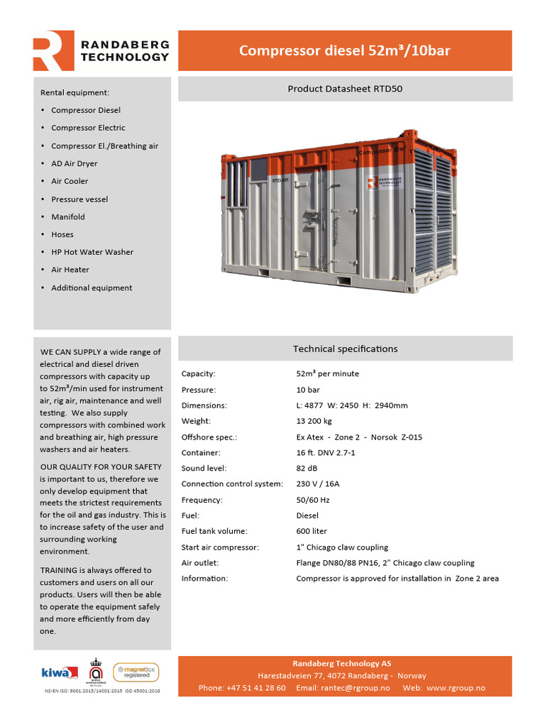 Compressor Diesel 52m 10bar | PDF | Diesel Engine | Water Heating