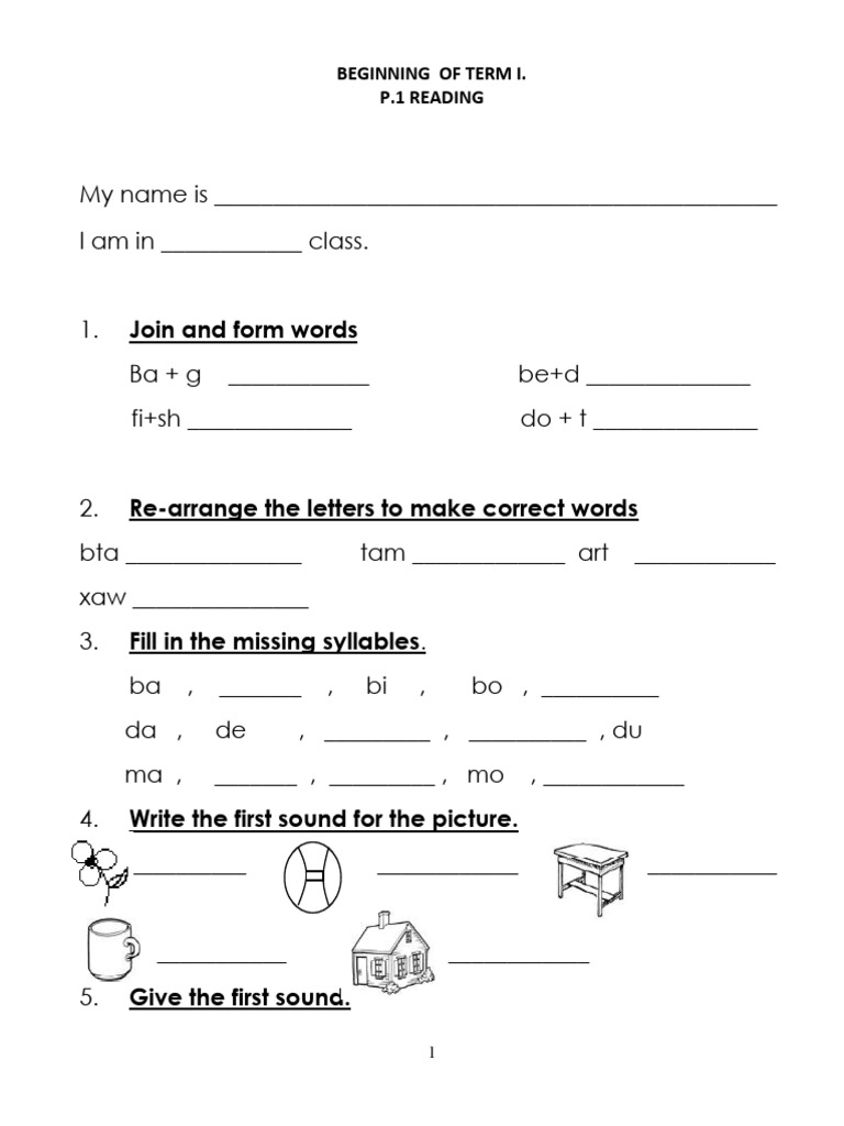 P - 1 Reading Beginning of Term I | PDF
