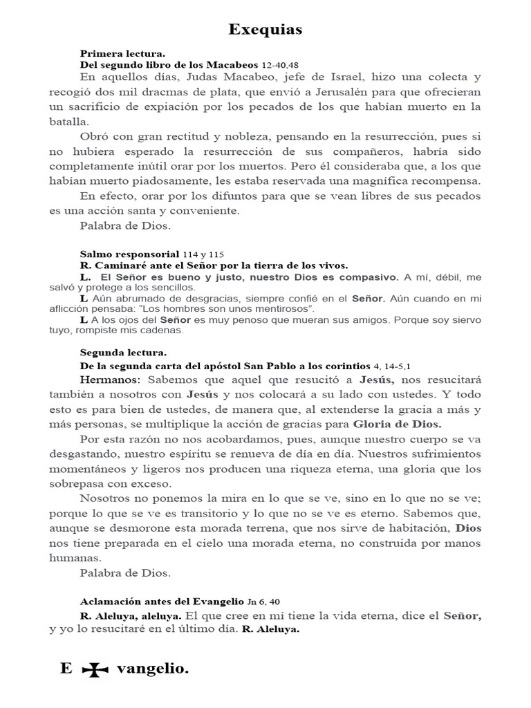 Lecturas para Misa de Exequias | PDF | Creencia religiosa y doctrina