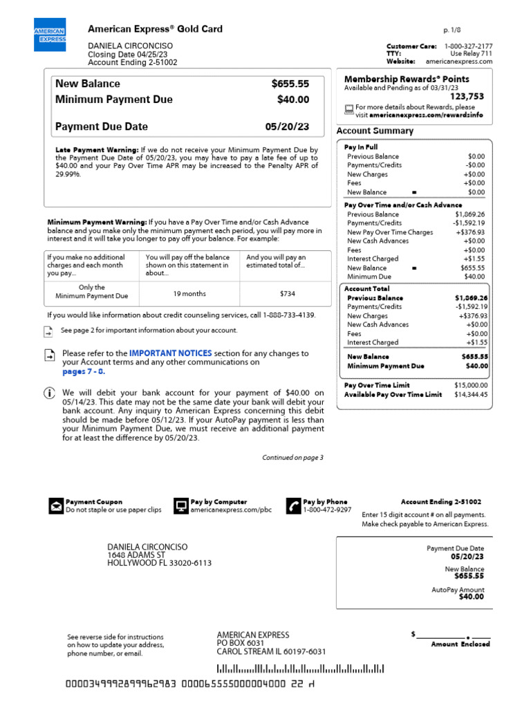 American Express Statement 2023-04-25 | PDF | Credit Card | Cheque