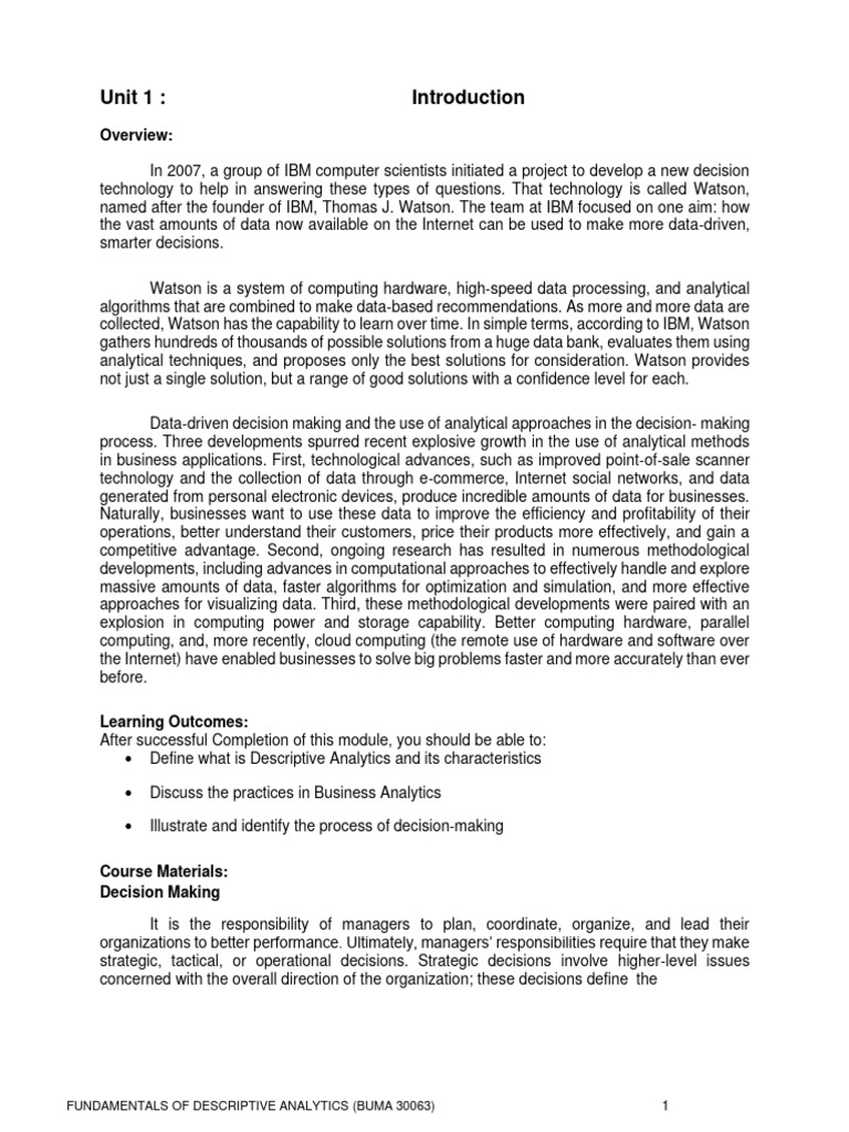 Unit 1 | PDF | Analytics | Decision Making