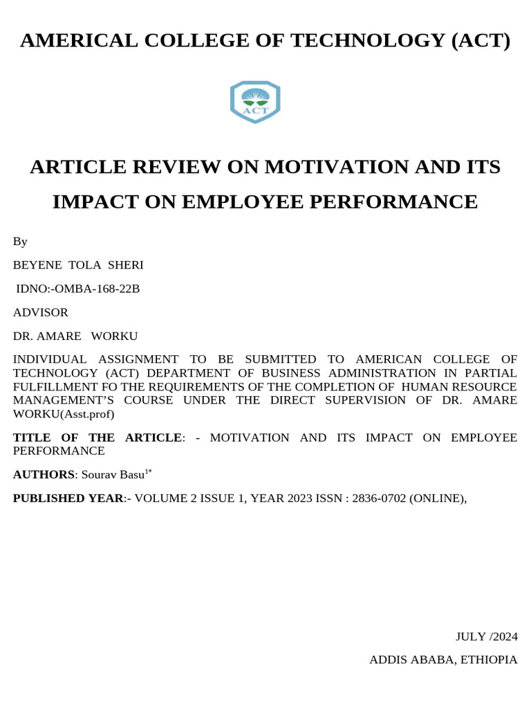 Beyene Tola Sheri HRM Individual Assignment | PDF | Statistics | Methodology