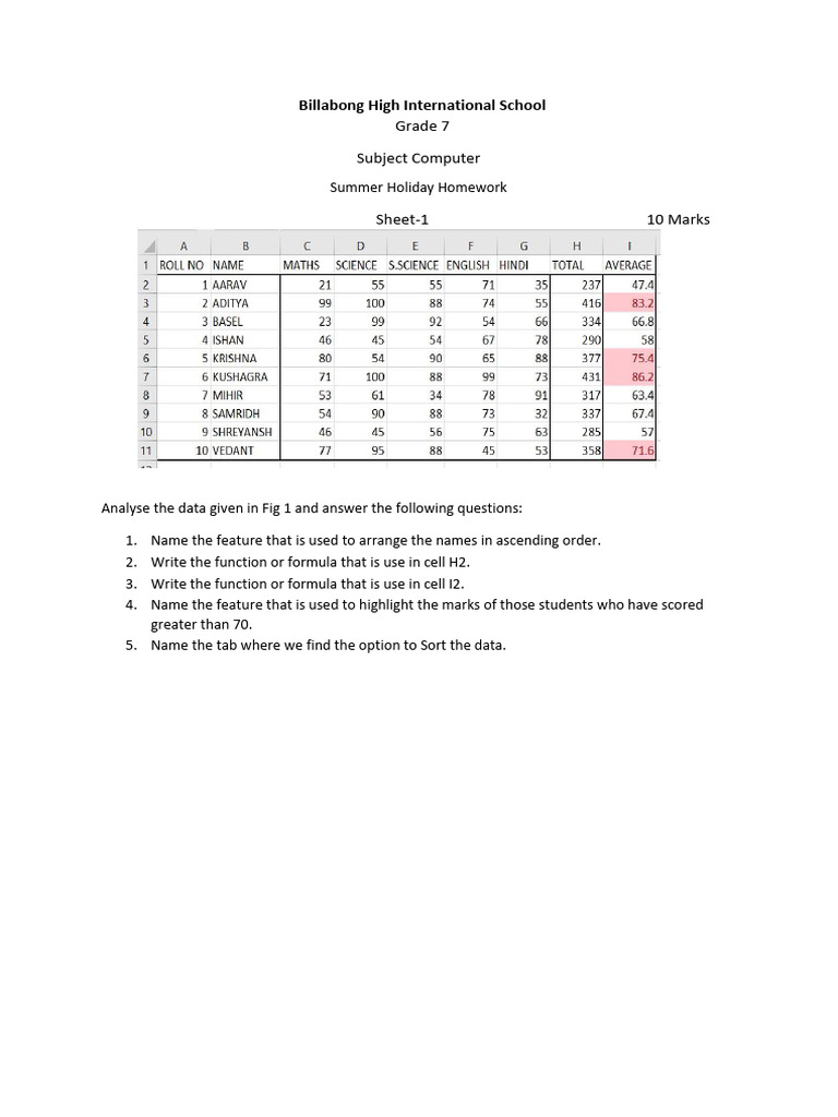 Summer Holiday HW Computer Grade 7 Sheet 1 | PDF | Computers