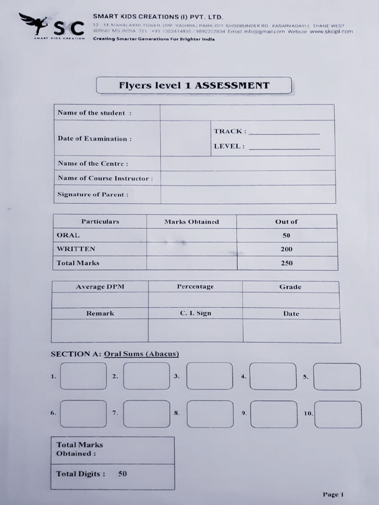 Flyers Level 1 Exam | PDF