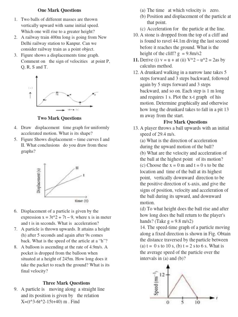 Class 11 Motion in a straight Line TEST 3 | PDF | Acceleration | Velocity