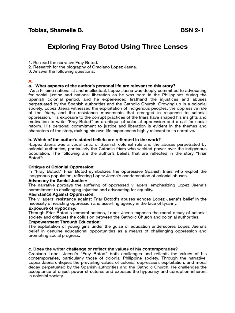 Exploring Fray Botod Using Three Lenses | PDF | Good And Evil | Narrative