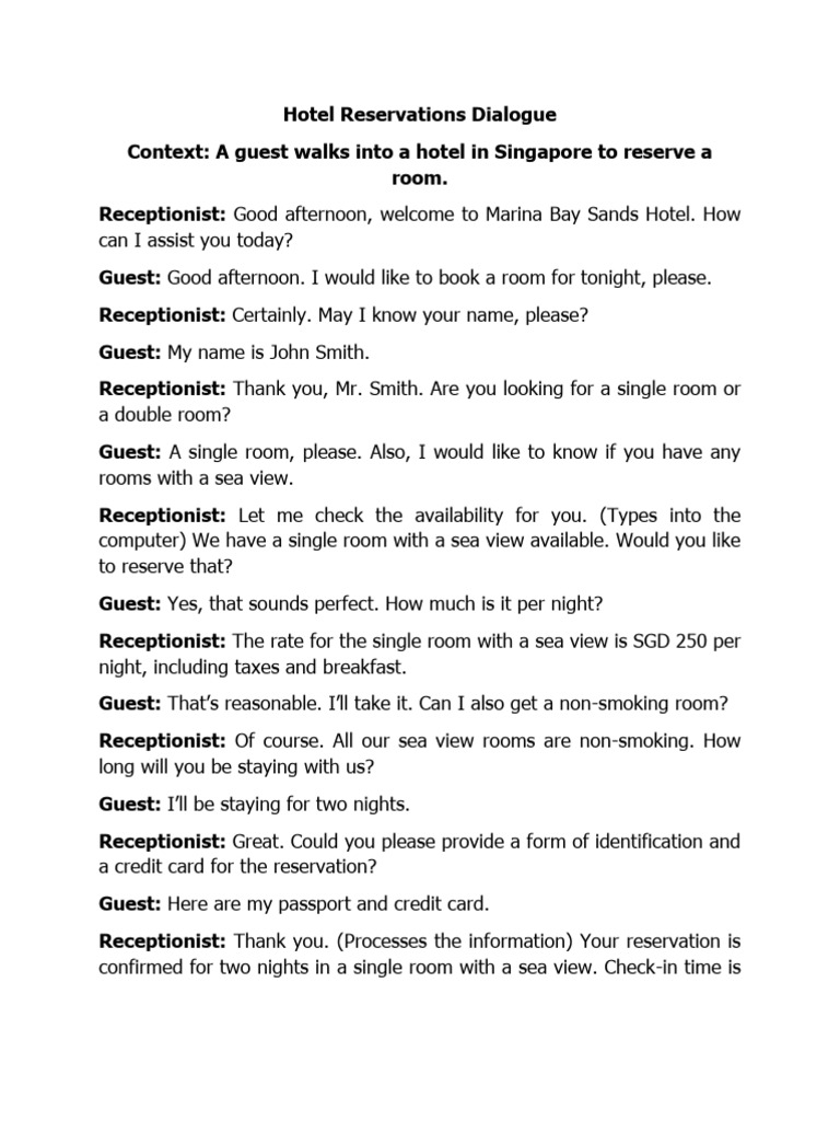 Hotel Reservations Dialogue | PDF