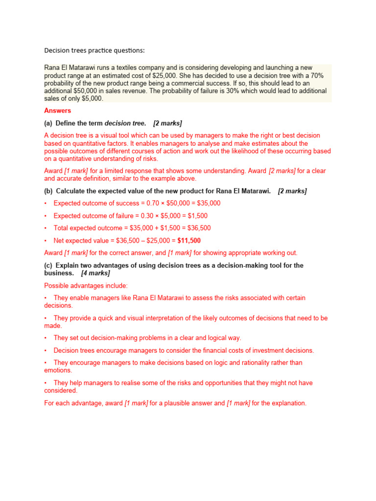 Decision Trees Practice Questions | PDF | Risk | Decision Making