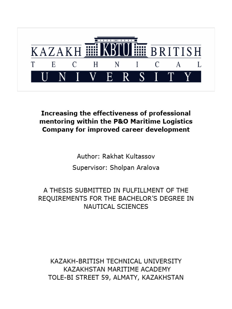 Thesis Draft Final Rakhat Kultassov | PDF | Mentorship | Business