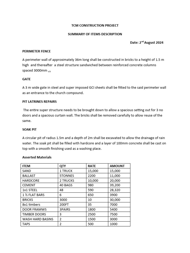 TCM Construction Project | PDF | Pipe (Fluid Conveyance) | Concrete