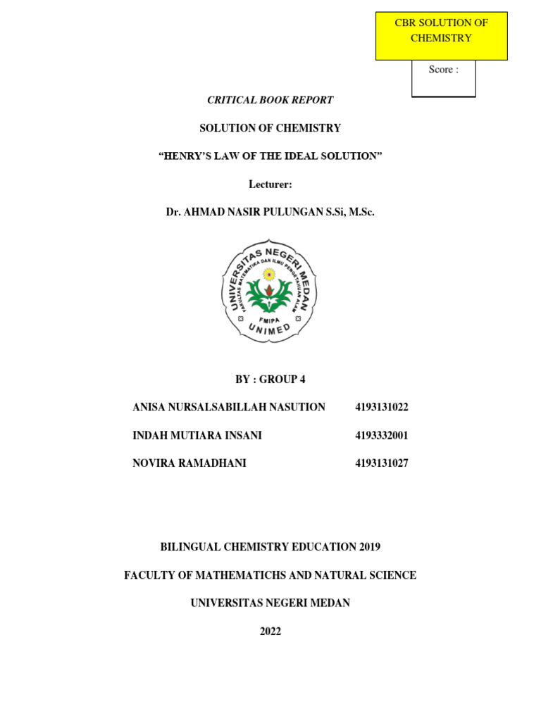 CBR Solution of Chemistry - Group 4 - Cesp 2019-1 | PDF | Phases Of Matter | Chemistry