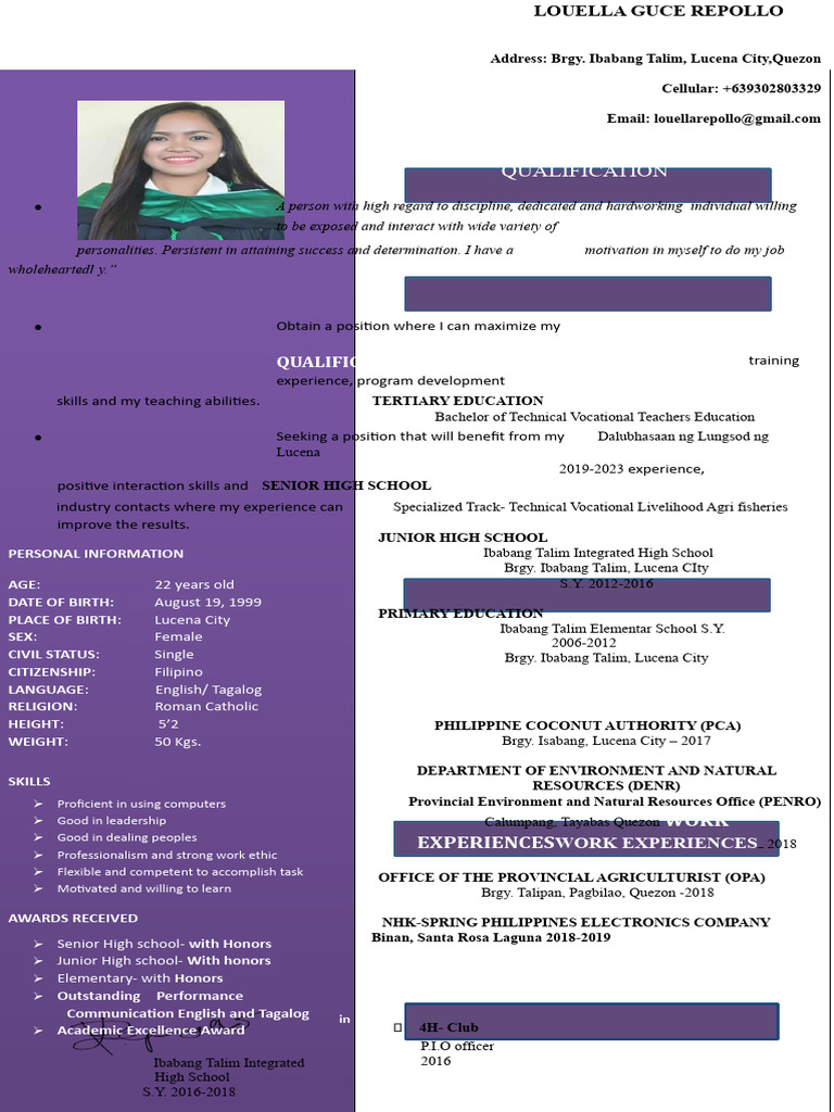Louella Repollo: Resume & Qualifications | PDF | Philippines