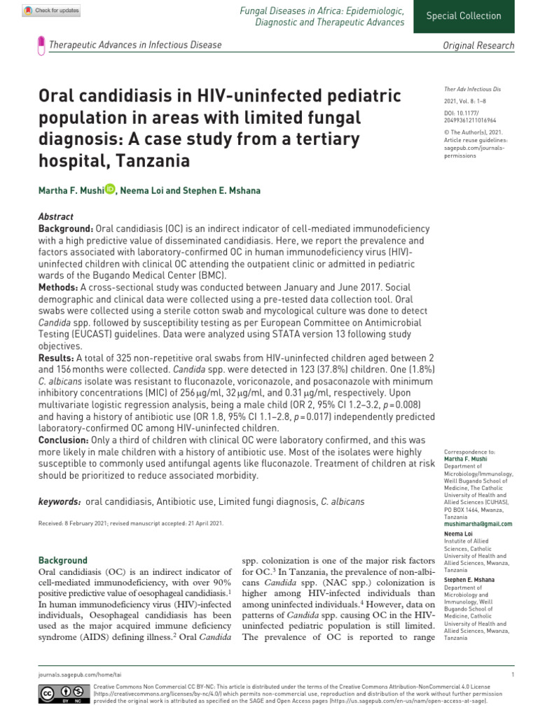 Mushi Et Al 2021 Oral Candidiasis in Hiv Uninfected Pediatric ...
