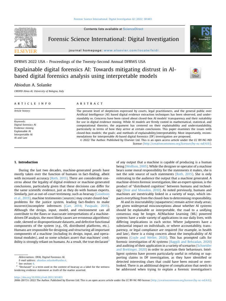 Explainable Digital Forensics AI Towards Mitigati - 2022 - Forensic ...