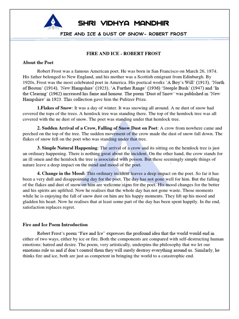 Robert Frost's Fire and Ice Analysis | PDF | Hatred | Greed