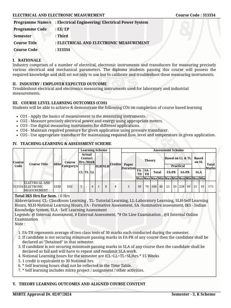 313334-Electrical and Electronic Measurement | PDF | Pressure ...