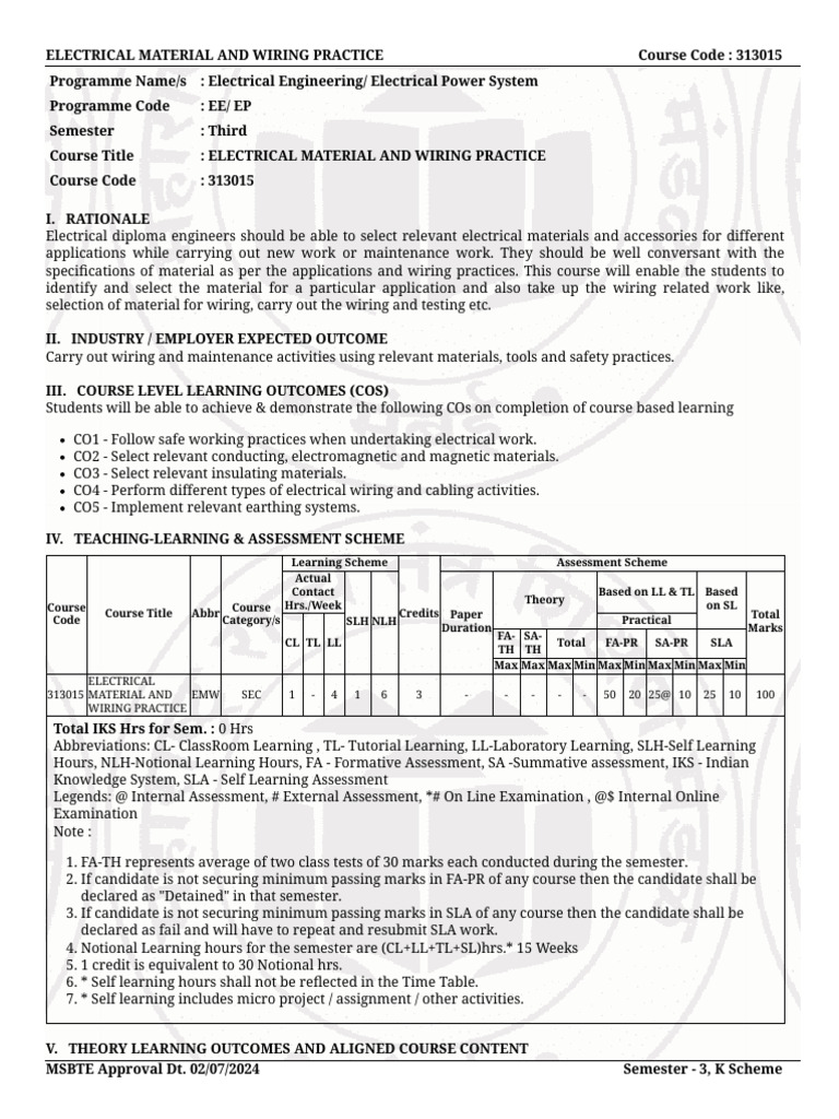 313015-Electrical Material and Wiring Practice | PDF | Electrical ...
