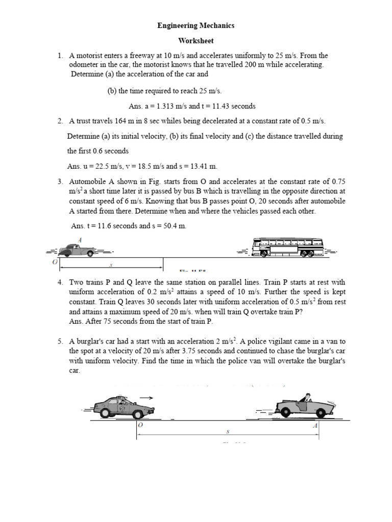 Engineering Mechanics Worksheet | PDF | Acceleration | Velocity