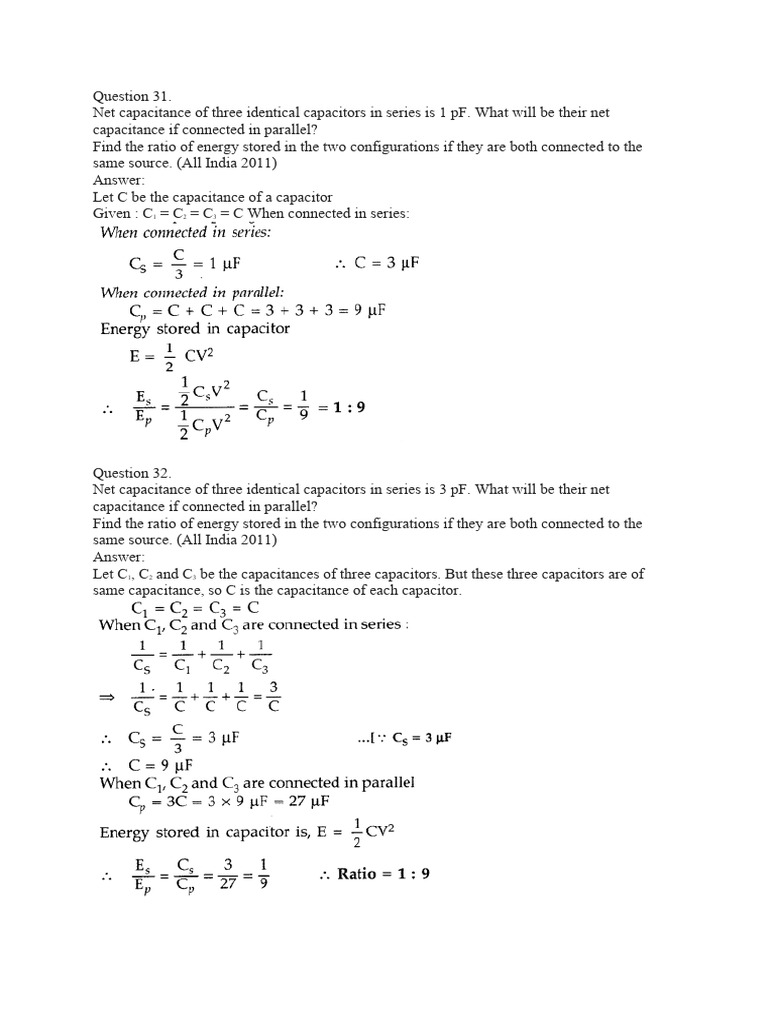 Class 12 Phy Chap 2 QB With SOl | PDF | Capacitance | Capacitor