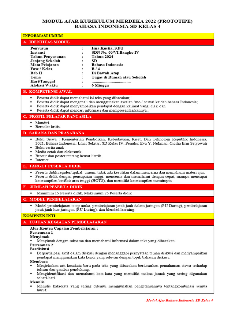 Modul Ajar B.indo BAB 2 KELAS 4 Isna | PDF