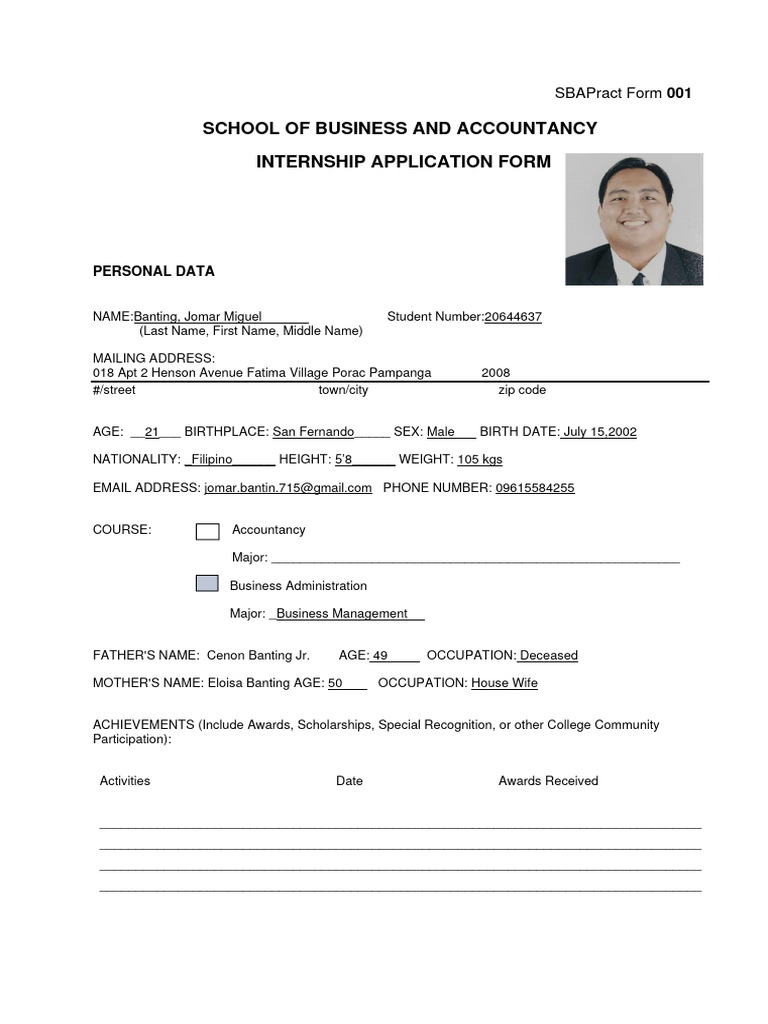 Internship Application Form Banting | PDF