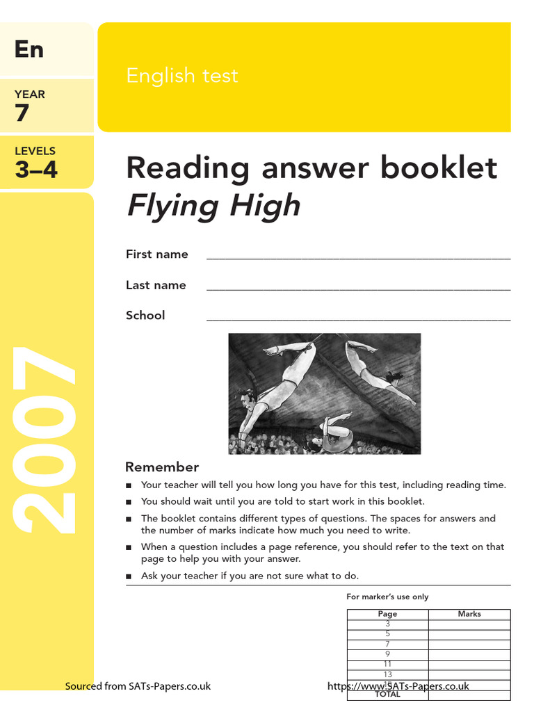 Year 7 Optional 2007 English Reading Answer Booklet | PDF
